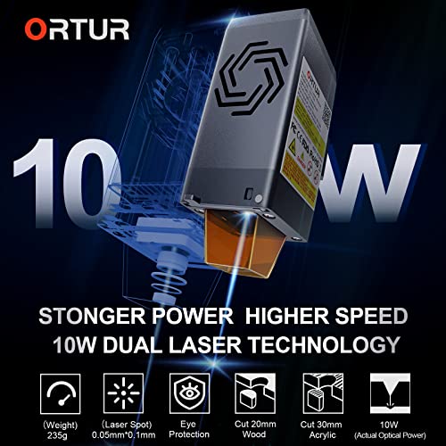 ORTUR Laser Master 3 10W Output Power Laser Engraver, 0.05 * 0.1mm Compressed Spot Laser Cutter add App Offline Control and Laser Air Assist Pump with 16/min Airflow