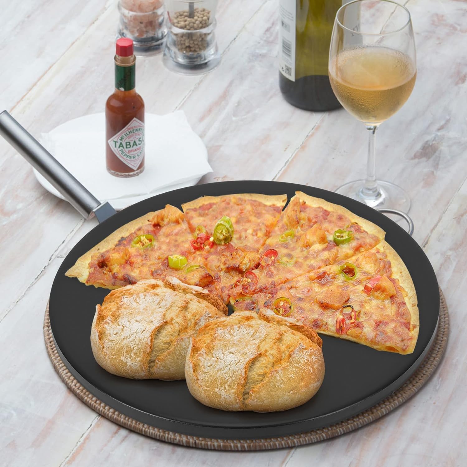 Onlyfire Round Pizza Grilling Stone for Oven, BBQ and Grill - 15” Non-Stick Black Ceramic Baking Stone for Pies, Pastry Bread, Calzone - Home Kitchen Accessories