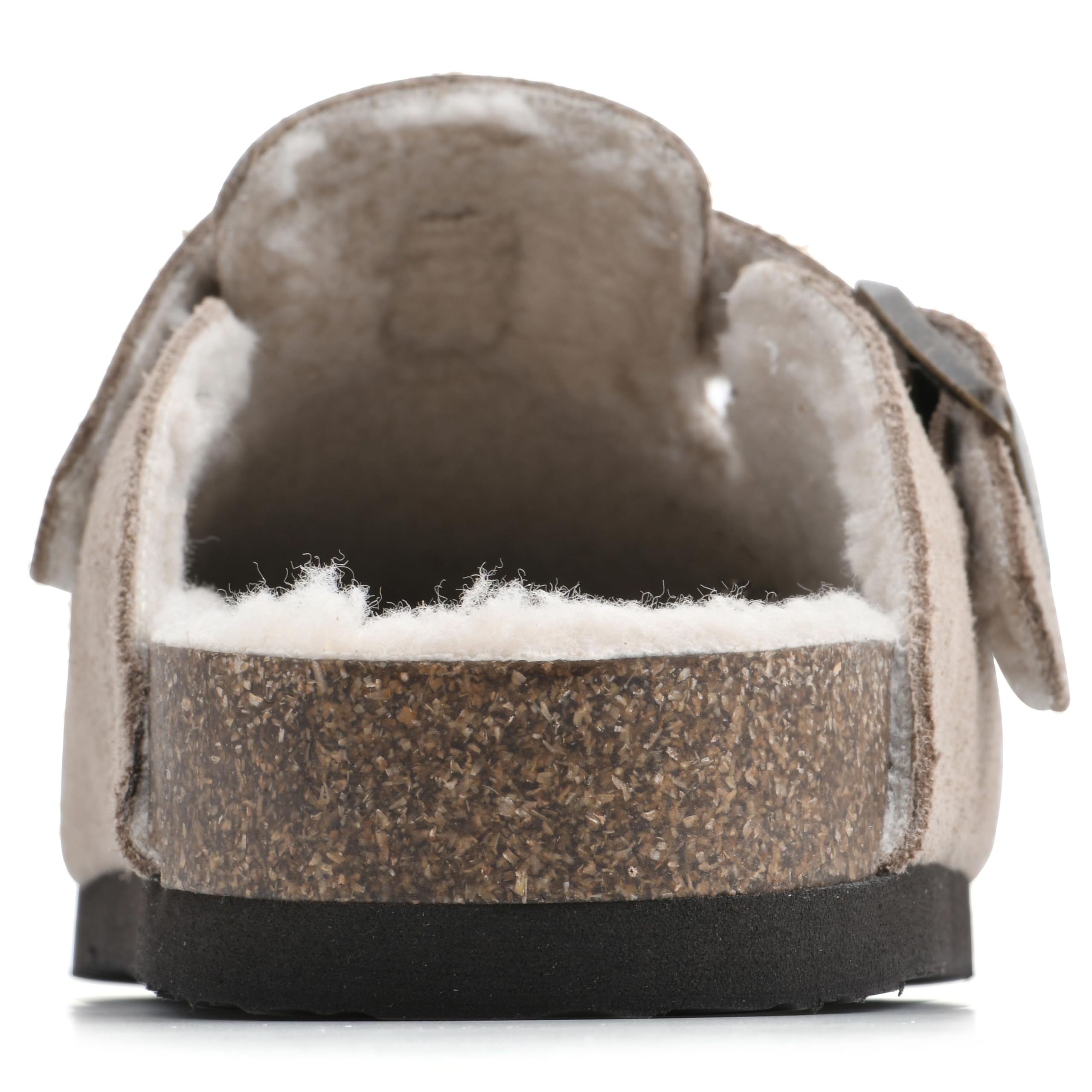 WHITE MOUNTAIN Shoes Bari Leather Footbeds Clog, Taupe/Suede W/Faux Fur, 7 M