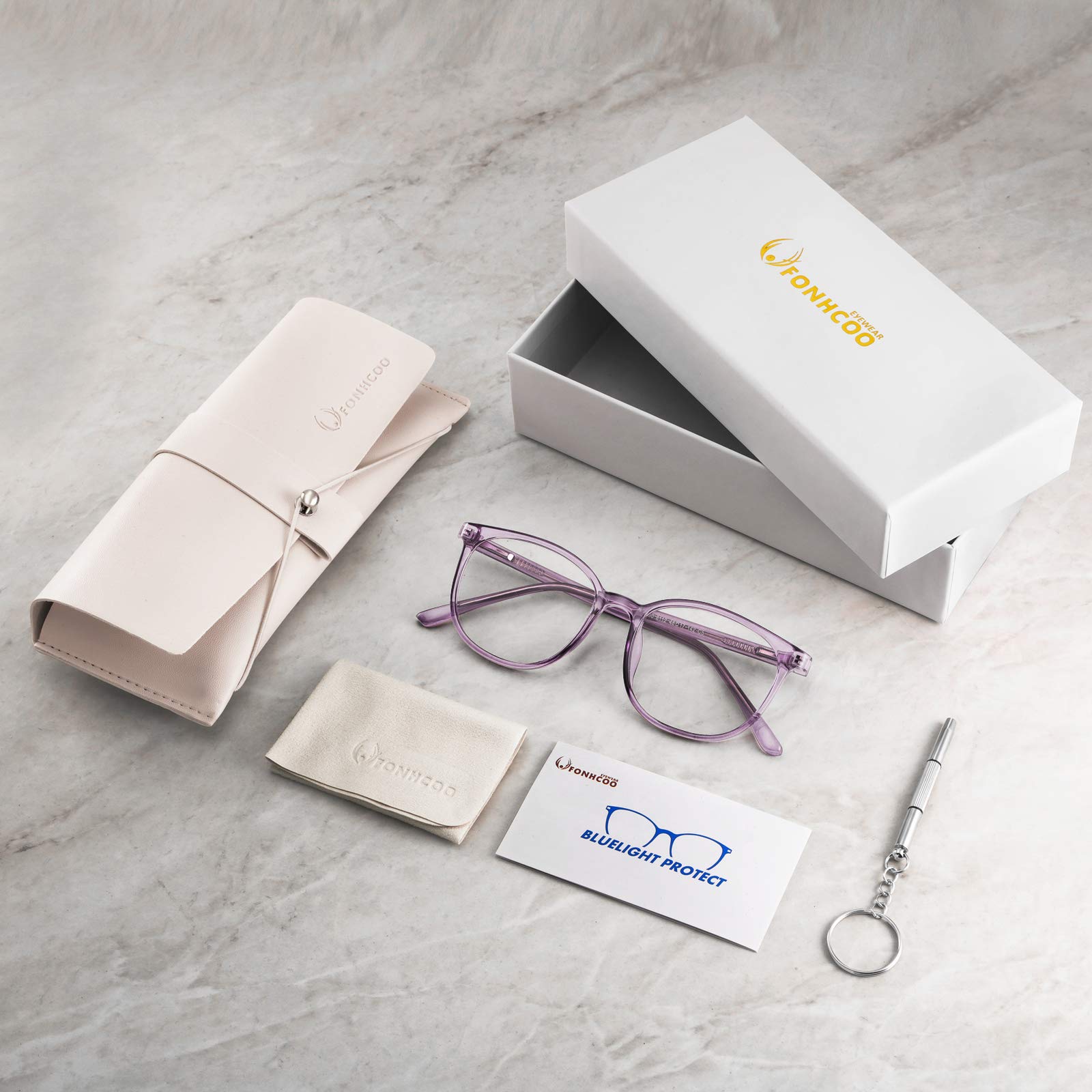 FONHCOO Blue Light Blocking Glasses Fashion Round TR90 Frame Transparent Eyewear Anti UV Blu-Ray Computer Glasses for Women Men (Purple)