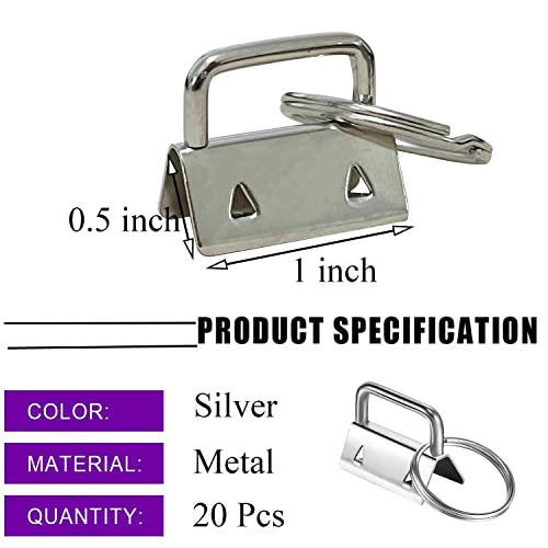 WANBAO Silver 1 Inch Key Chain Fob Wristlet Hardware with Key Ring for Wristlet Keychain, Key Lanyard, Key Chain Making Hardware, 20 Pcs