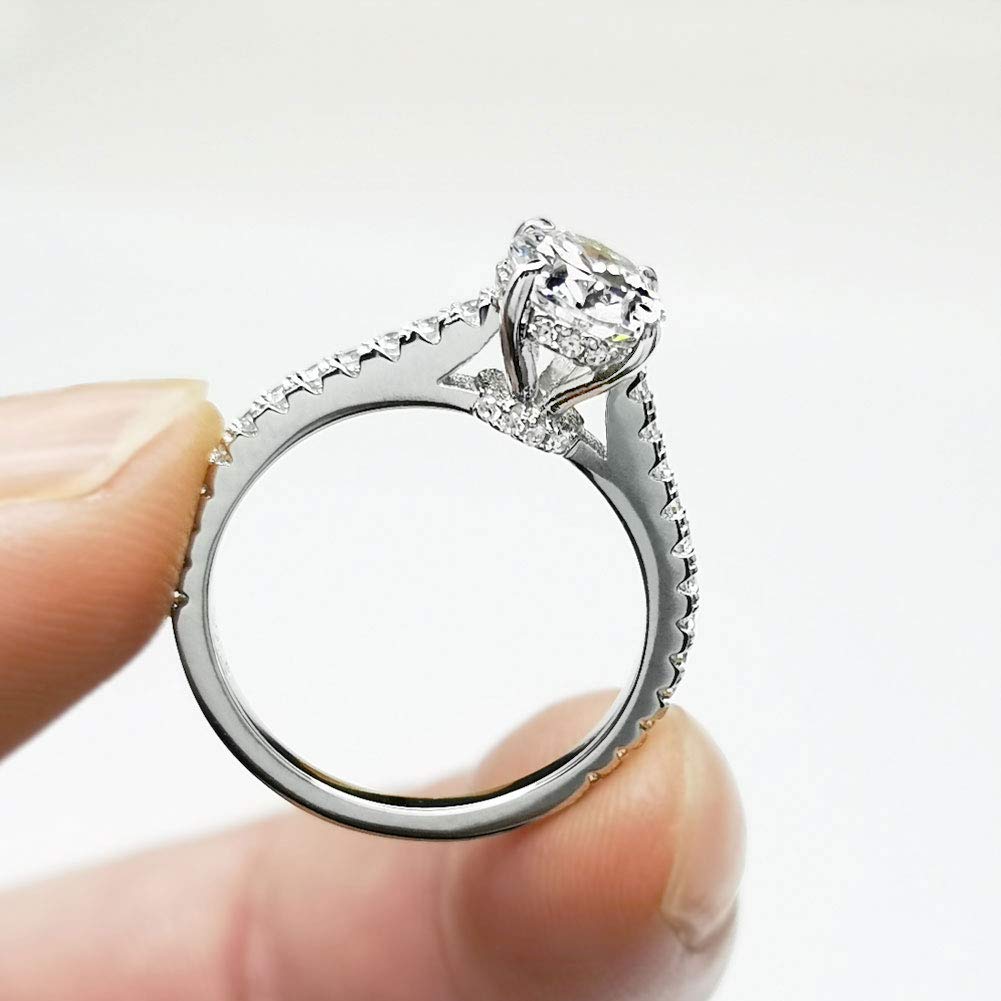 Bo.Dream 2ct Oval Cut Cubic Zirconia CZ Engagement Ring Rhodium Plated Sterling Silver Size 5