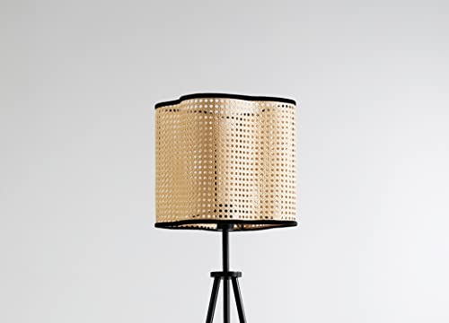 VidaLite Gal - Mid Century Bohemian Tripod PVC Rattan Shade and Velvet Boho Rim for Bed Dining, Kitchen, Living Room, Floor Lamp