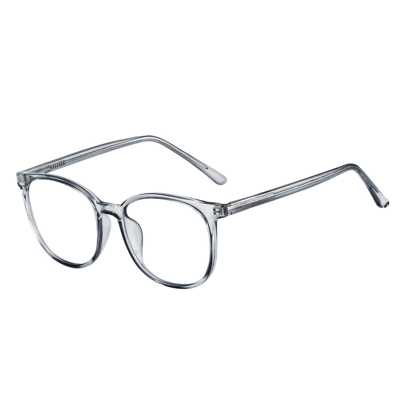 FONHCOO Blue Light Blocking Glasses Fashion Round TR90 Frame Transparent Eyewear Anti UV Blu-Ray Computer Glasses for Women Men (Grey)