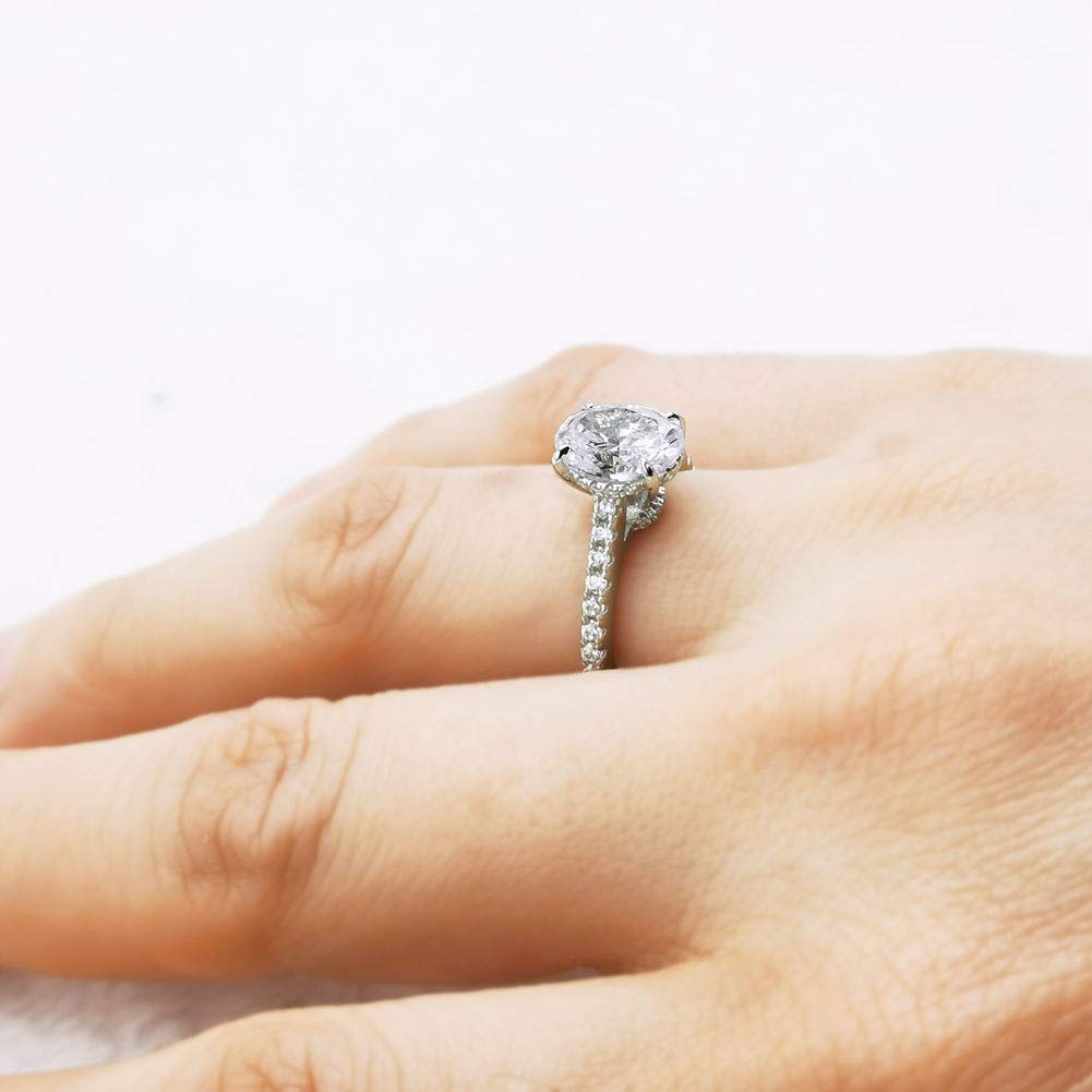 Bo.Dream 2ct Oval Cut Cubic Zirconia CZ Engagement Ring Rhodium Plated Sterling Silver Size 5
