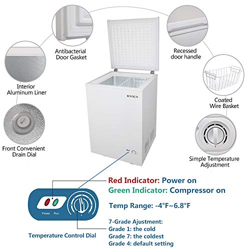 ROVSUN 3.5 Cubic Feet Chest Freezer, Compact Deep Freezer with Storage Basket, Adjustable Thermostat, Ideal for Home Kitchen Office RV, White