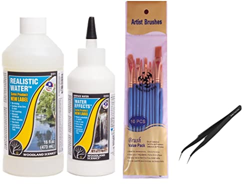 Woodland Scenics Realistic Water and Water Effects with Make Your Day Paintbrushes and Curved Tweezers