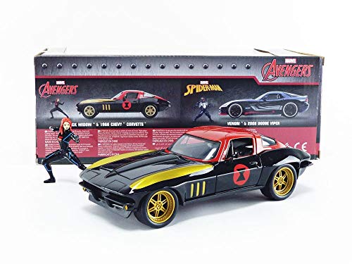 Jada 1:24 Diecast 1966 Chevy Corvette Stingray with Black Widow Figure