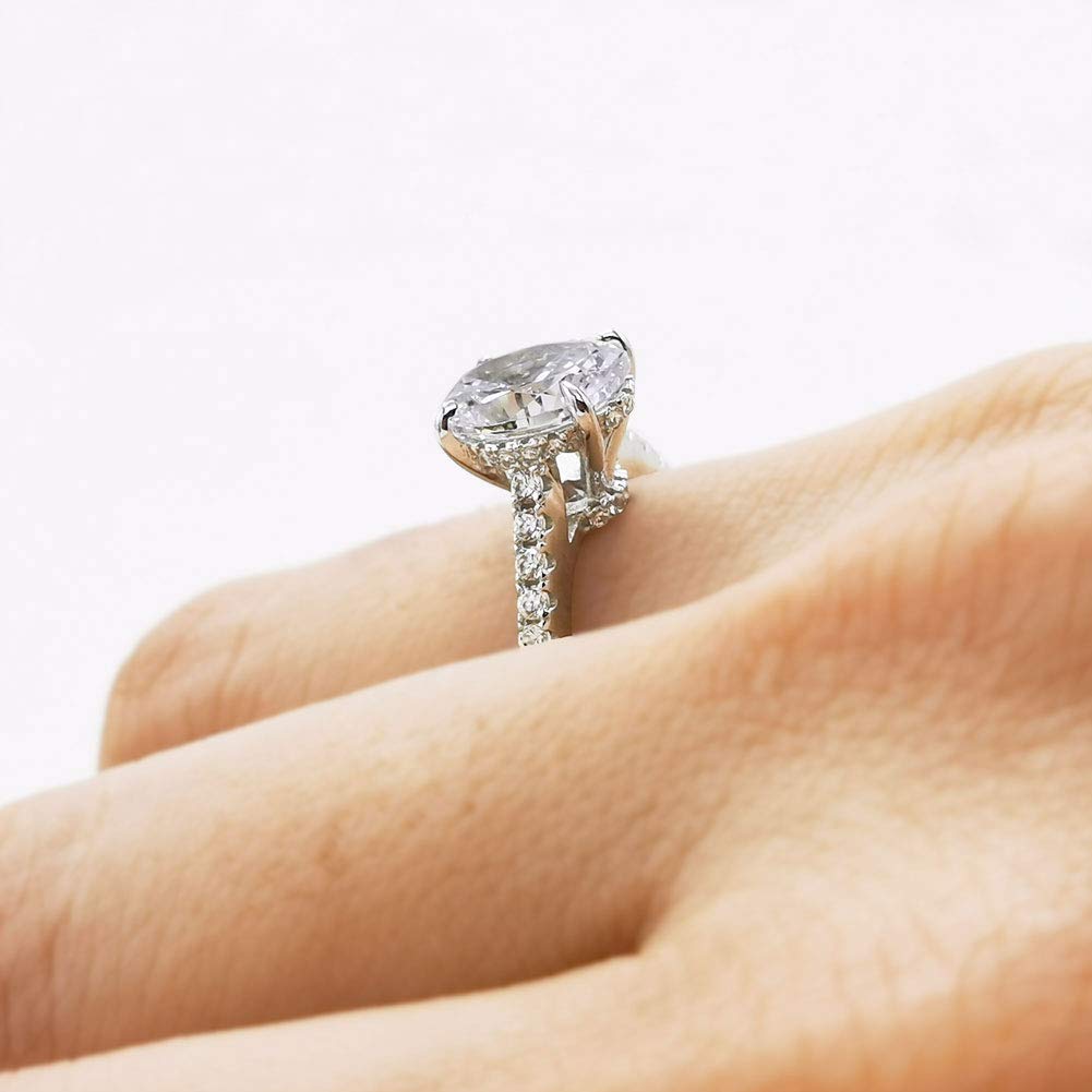 Bo.Dream 2ct Oval Cut Cubic Zirconia CZ Engagement Ring Rhodium Plated Sterling Silver Size 5