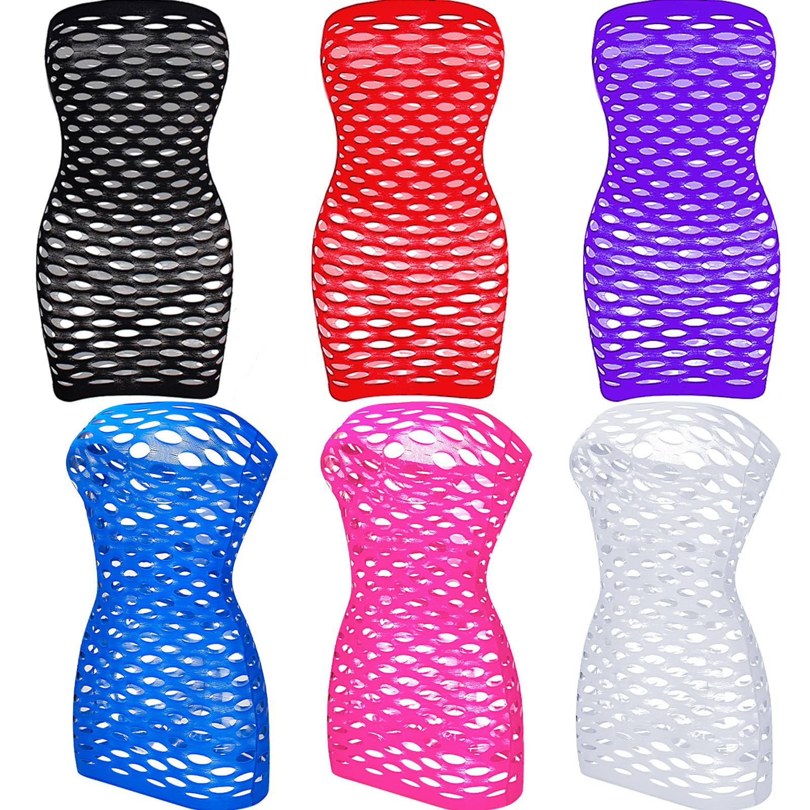 Geyoga 6 Pieces Womens Strapless Bodysuit Halloween Strapless Lingerie Striped Dress for Women Chemise, One Size Fits Most (Red, Blue, Purple, Black, White, Rose)