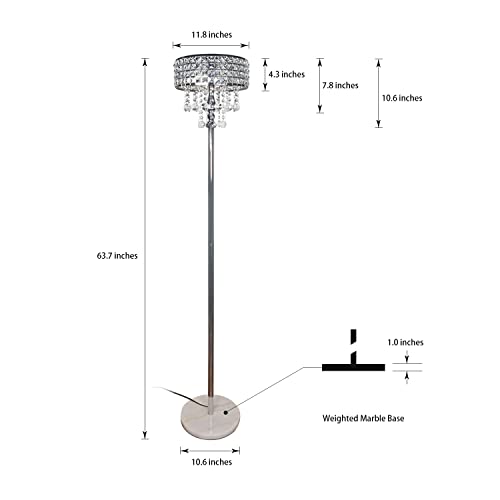 beaysyty Modern K9 Clear Glass Crystals Floor Lamp with 3 LED Bulbs, On/Off Foot Switch, Crystal & Glass 3-Lights Standing Light, Reading Corner Lamp for Office Cafe , Living Room Bedroom (Chrome)