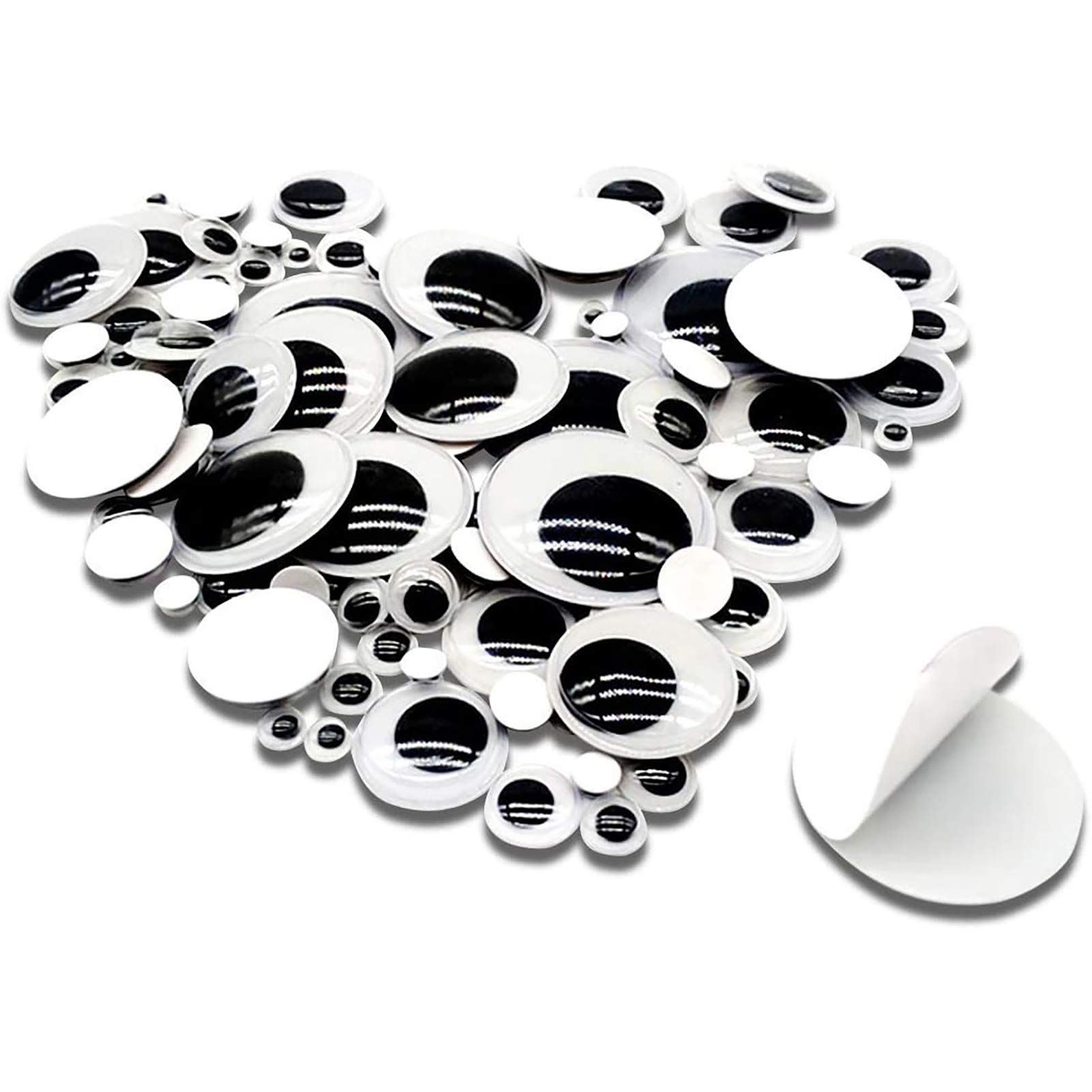 TOAOB 1500pcs Black Plastic Wiggle Googly Eyes Self-Adhesive Round 6mm to 35mm Assorted Sizes Sticker Eyes for DIY Crafts Scrapbooking Decoration
