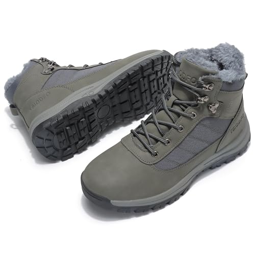 TSIODFO Snow Boots for Men Waterproof Winter Shoes The Cold Weather Insulated Fur Warm Outdoor Boots Grey Size 12