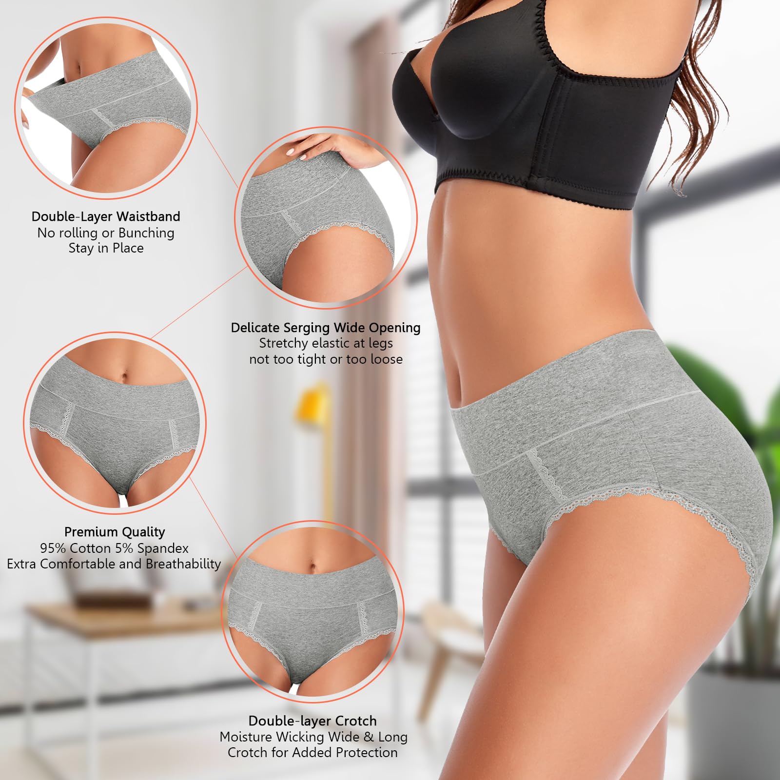 MISSWHO High Waisted Underwear Womens Cotton C Section Postpartum Stretch Panties Tummy Control Briefs Ladies Size Medium 6 Pack