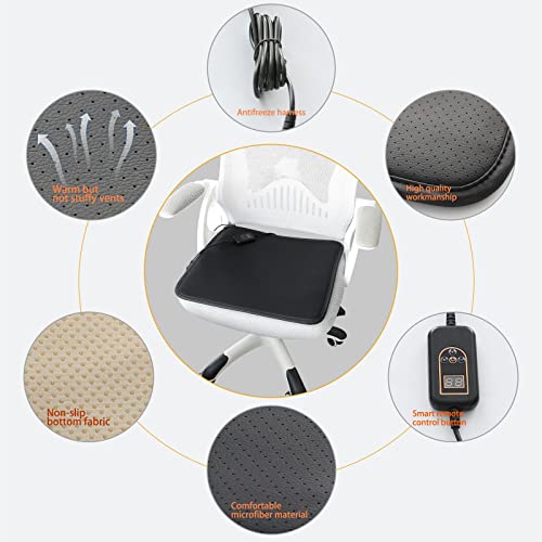 OLYDON Heated Pad for Office Chair, Square Leather Heating Pad with Auto Shut Off & Intelligence Temperature Controller, Universal Seat Warmer for Home, Office Chair (Black)