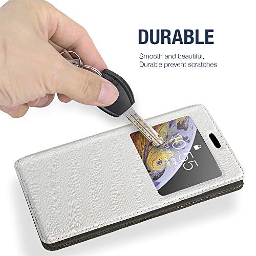 Oppo Reno 2 Case, Wood Grain Leather Case with Card Holder and Window, Magnetic Flip Cover for Oppo Reno 2