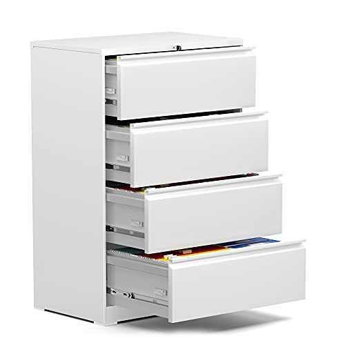 Aobabo 4 Drawer Metal Lateral File Cabinet,Steel Lateral Filing Cabinet with Letter/Legal A4 Size,Fast Assemble with 0 Screw,Assembly Required(White,4 Drawer)