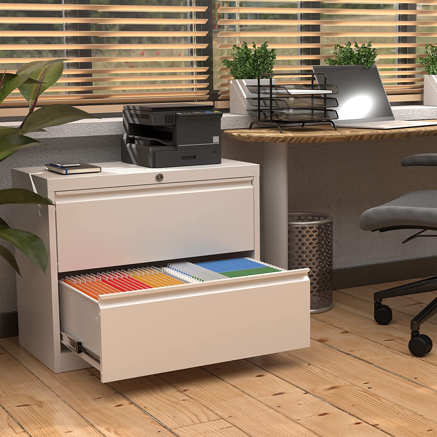 Aobabo 28.3 Inch Long Locking 2 Drawer Anti Tilt Steel Metal Office Storage Filing Cabinet with File Hanging Bar and 2 Keys, White