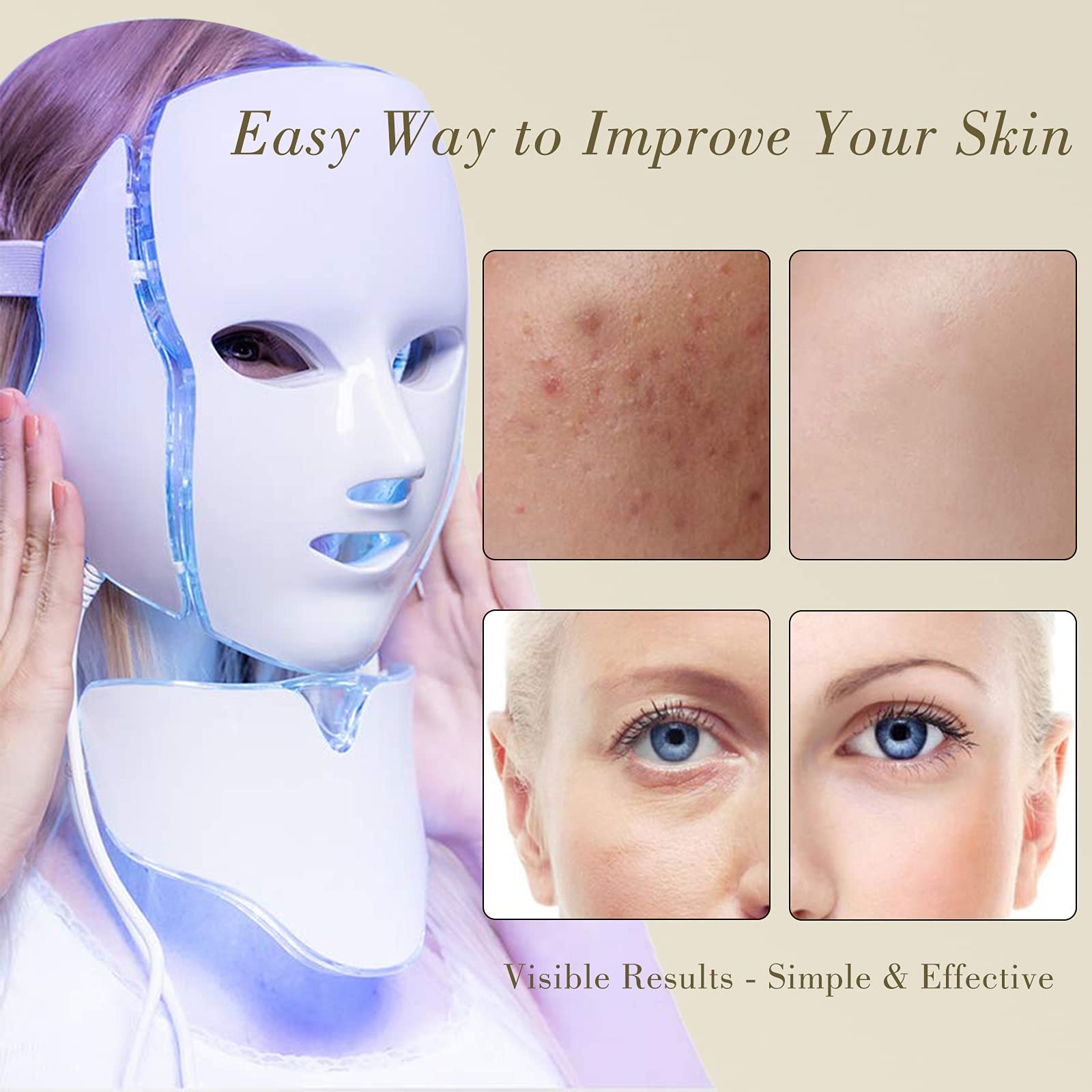 Led Face Mask, Farsaw 7 Colors Led Light Mask Beauty Machine