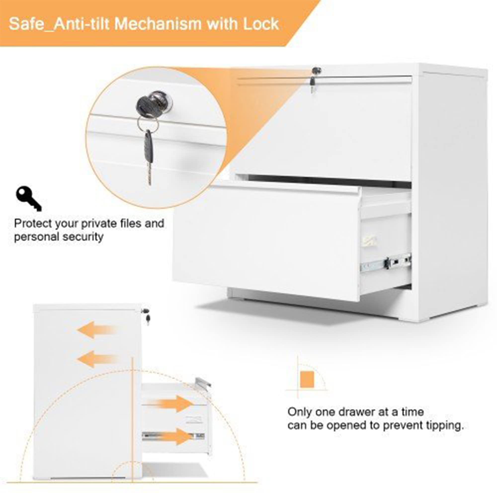 Aobabo 28.3 Inch Long Locking 2 Drawer Anti Tilt Steel Metal Office Storage Filing Cabinet with File Hanging Bar and 2 Keys, White