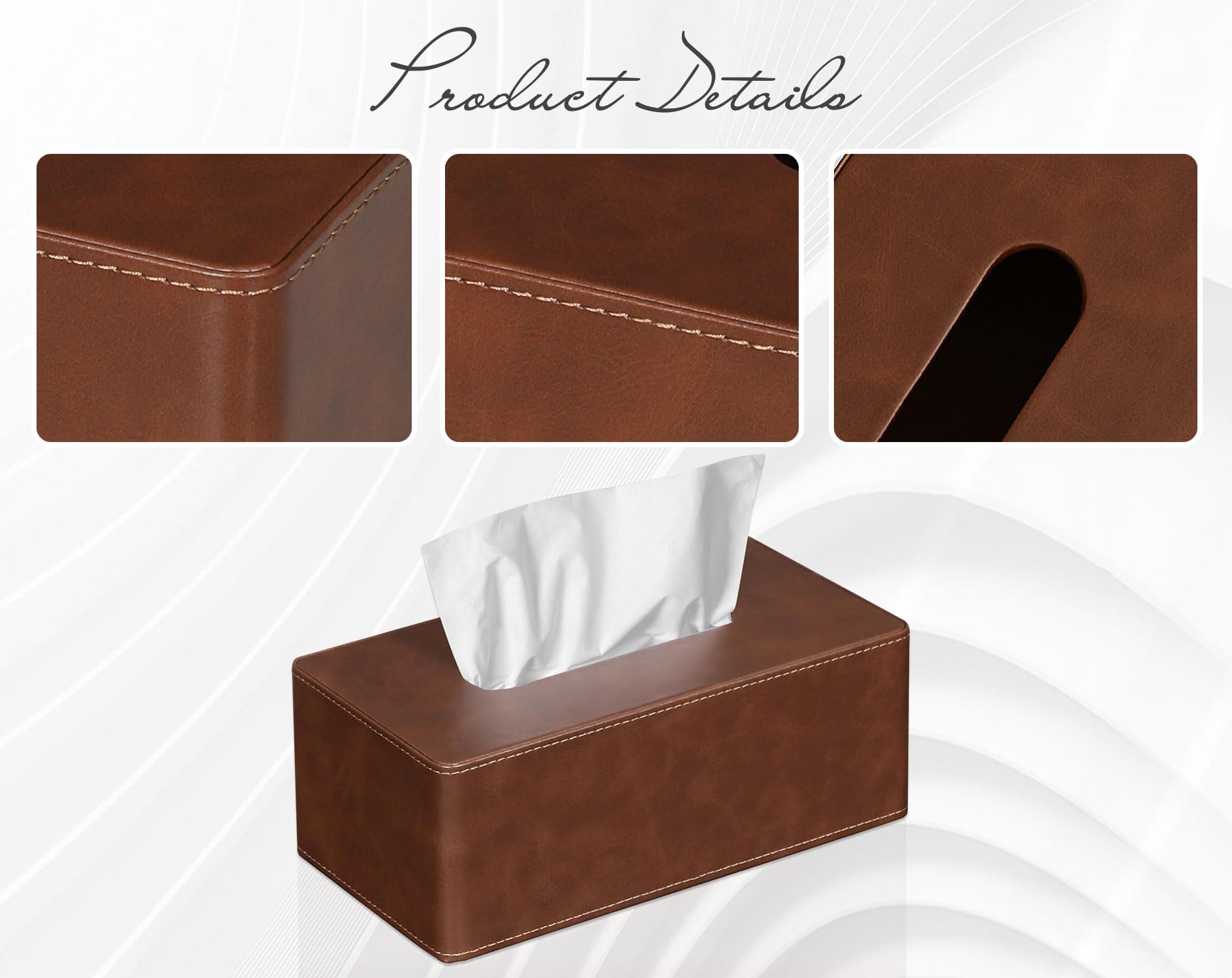 GOLRANLYE Tissue Box Cover Rectangular 9.8"(L) x 5.3"(W) x 4.3"(H) Refined Modern PU Leather Facial Tissue Dispenser Box Holder for Dresser Bathroom Decorative (Brown)