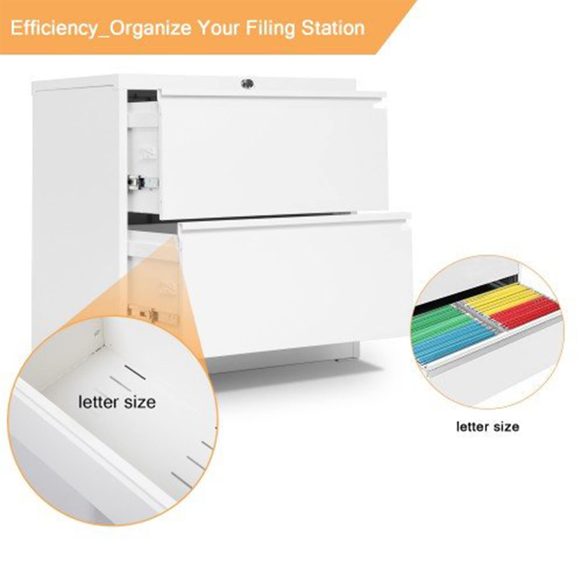 Aobabo 28.3 Inch Long Locking 2 Drawer Anti Tilt Steel Metal Office Storage Filing Cabinet with File Hanging Bar and 2 Keys, White