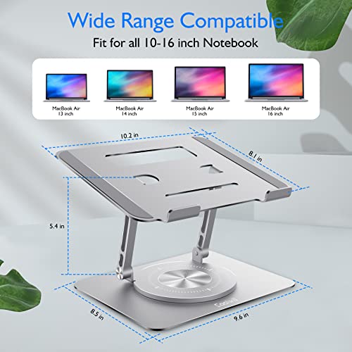 Coolwill Laptop Stand for Desk 360° Rotating, Ergonomic Aluminum Laptop Stand Holder, Adjustable Laptop Riser, Foldable Computer Desk Stand for Travel, Compatible with MacBook Air/All 10-16" Laptops