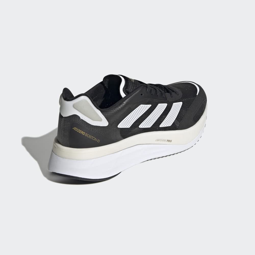 adidas Men's Adizero Boston 10 Sneaker, Black/White/Gold Metallic, 11