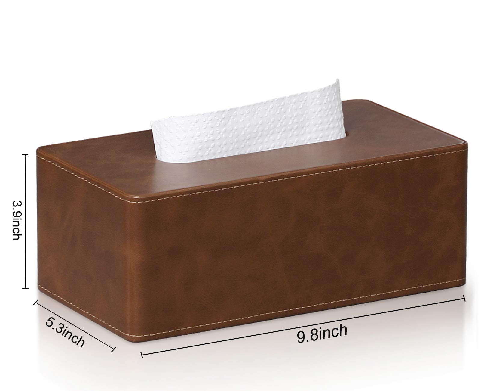 GOLRANLYE Tissue Box Cover Rectangular 9.8"(L) x 5.3"(W) x 4.3"(H) Refined Modern PU Leather Facial Tissue Dispenser Box Holder for Dresser Bathroom Decorative (Brown)