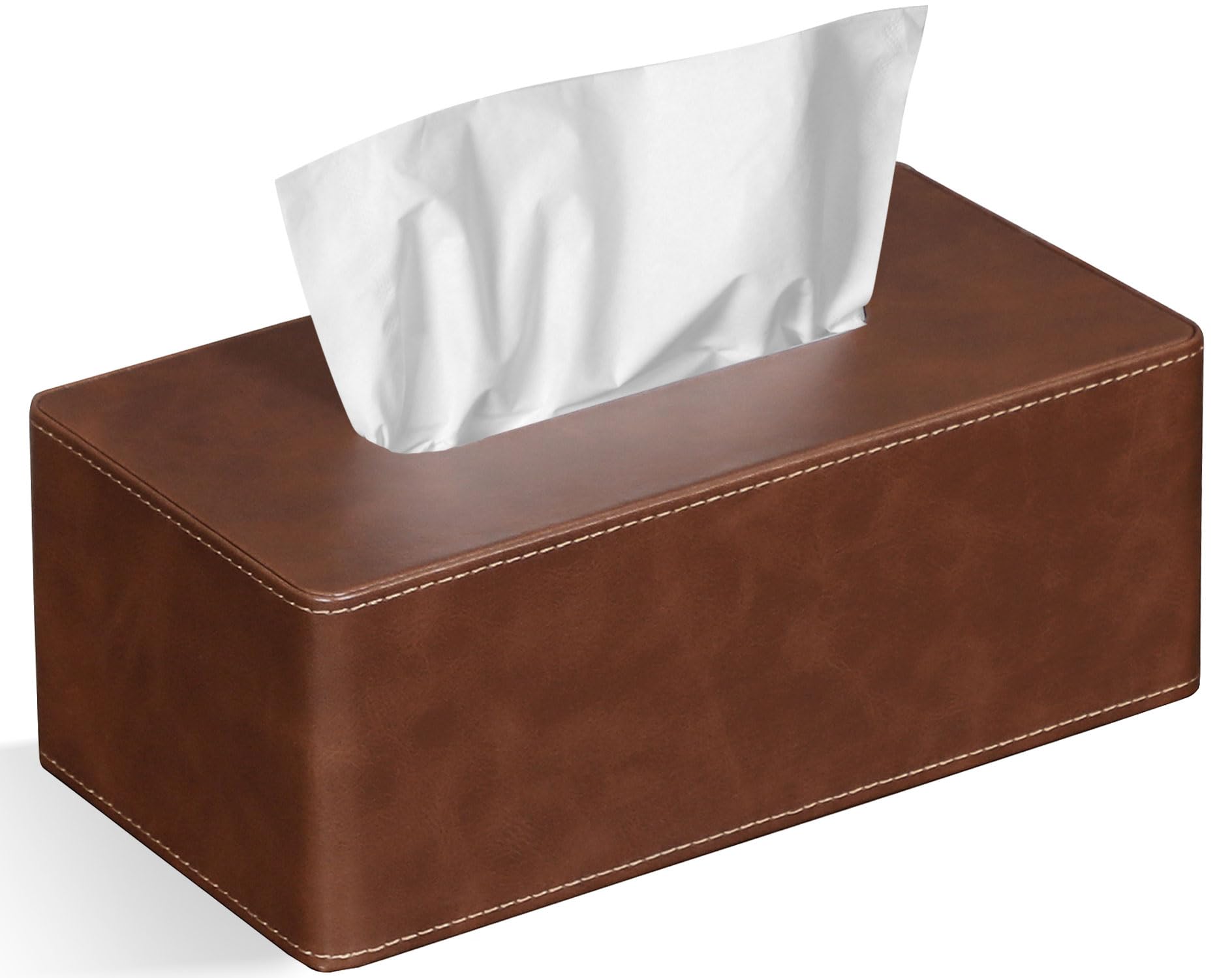 GOLRANLYE Tissue Box Cover Rectangular 9.8"(L) x 5.3"(W) x 4.3"(H) Refined Modern PU Leather Facial Tissue Dispenser Box Holder for Dresser Bathroom Decorative (Brown)