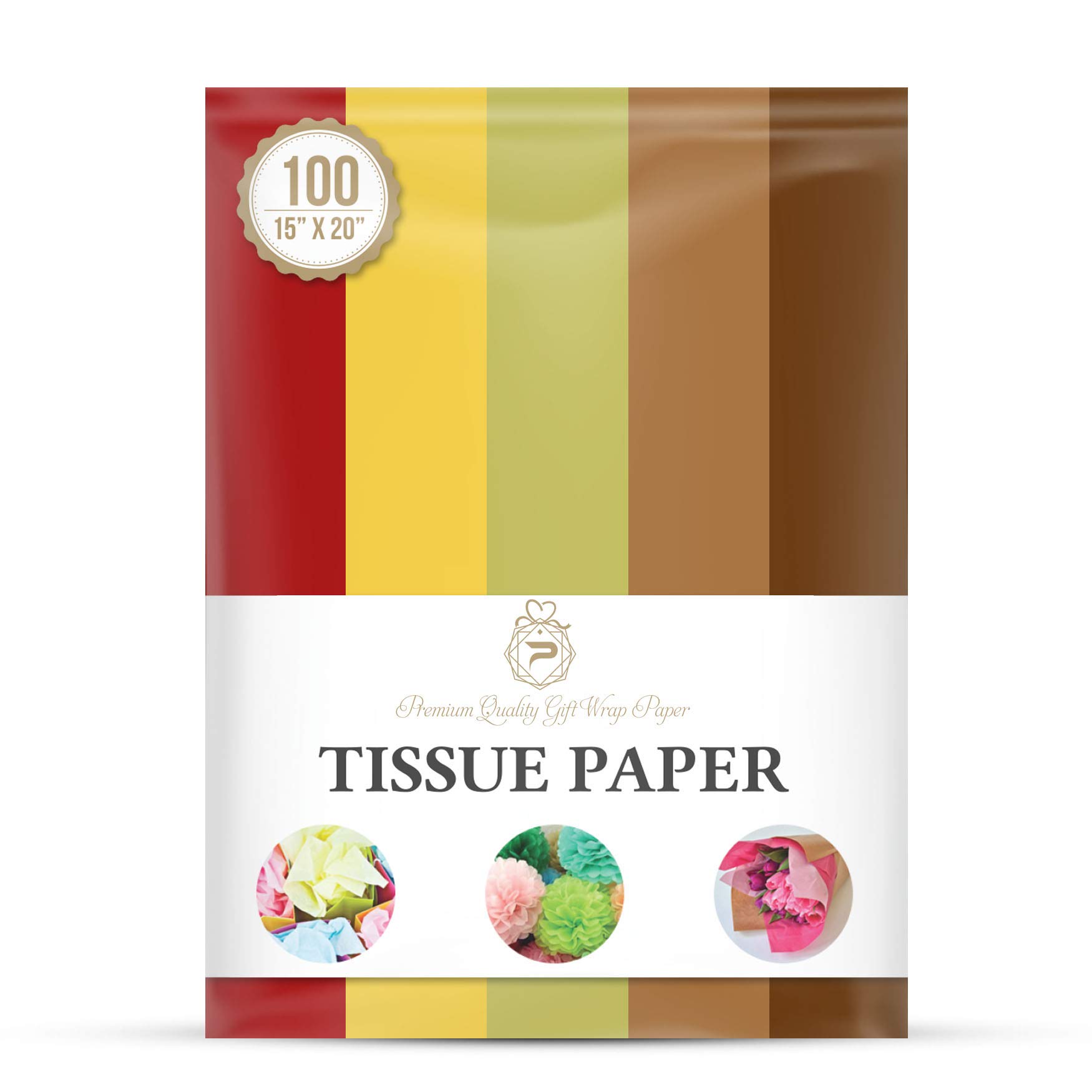 Thanksgiving Theme Tissue Paper for Gift Wrapping (5 Assorted Colors), Packaging, Floral, Birthday, Christmas, Halloween, DIY Crafts and More 15" X 20" 100 Sheets
