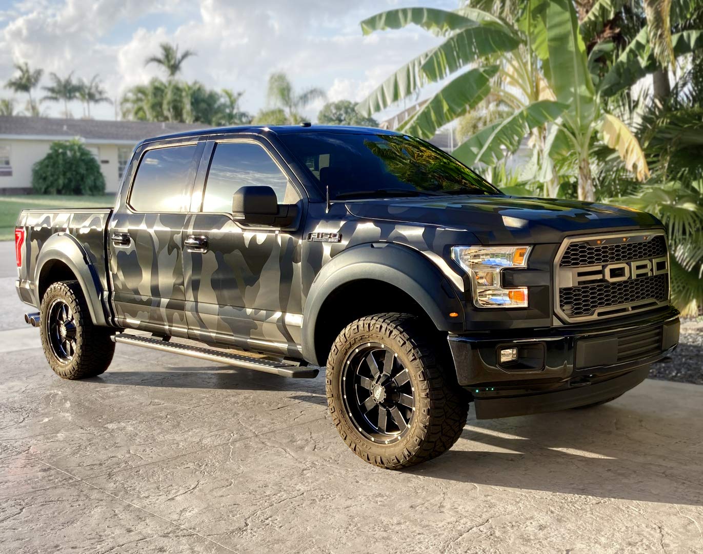 VViViD+ 2020 Edition Black Stealth Large Sized Pattern Camouflage Vinyl Car Wrap Roll (1ft x 5ft) Self Adhesive Film Air Release Technology, Scratch Resistance, Protective Liner, Bubble-Free