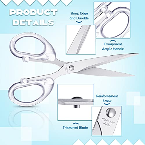 3 Pieces 6.3 Inches Acrylic Scissors Clear Silver Scissors Fabric Scissors Straight Acrylic Stainless Steel Multipurpose Craft Scissors for Office, Home, School, Sewing
