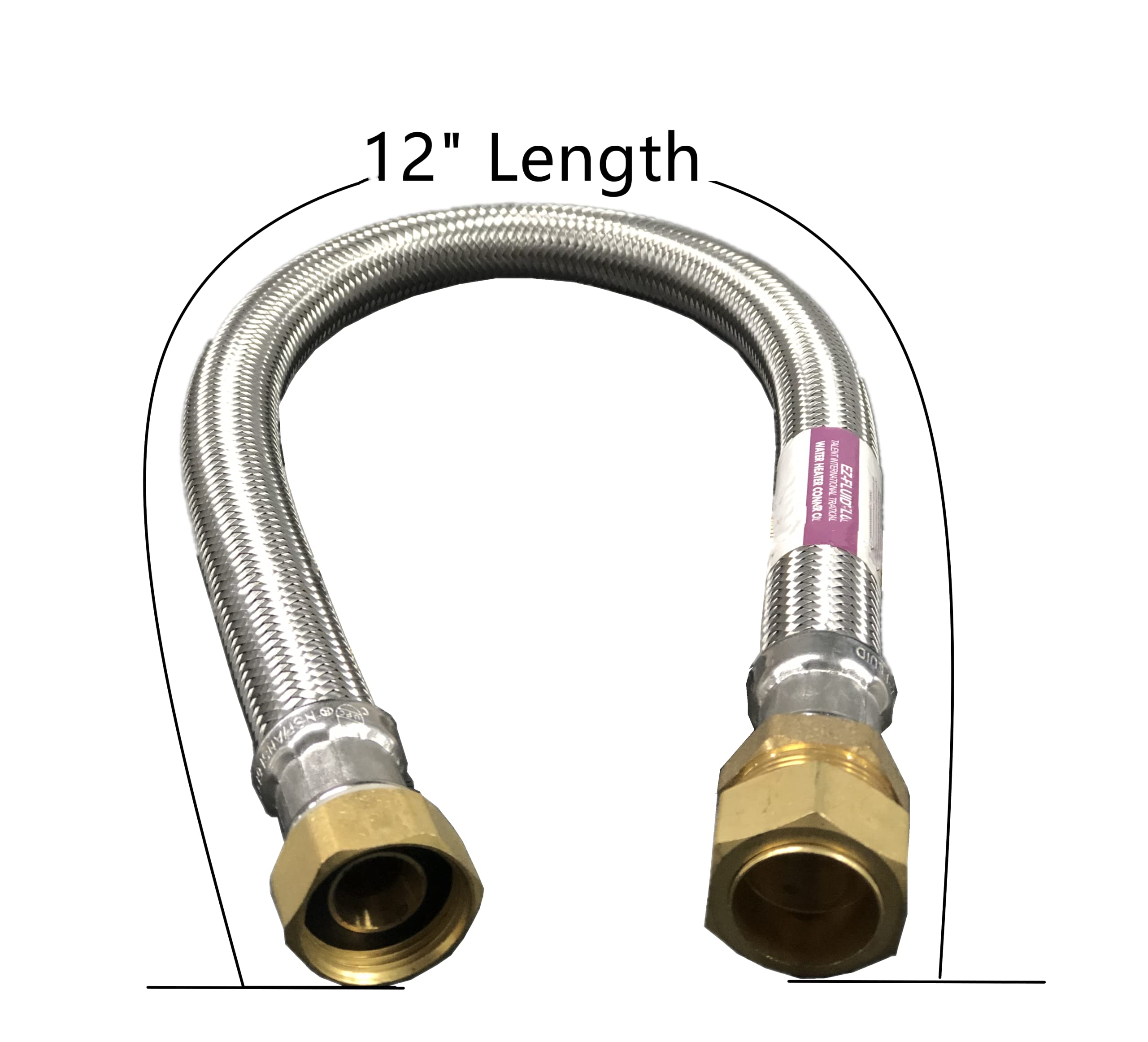 EZ-Fluid 3/4" Compression (7/8" OD) x 3/4"FIP x 12" Braided Flexible Stainless Steel Water Heater Connector Supply Line Water Hose for Female Iron Water Pipe Fitting or Copper Tubing,(1-Pack)