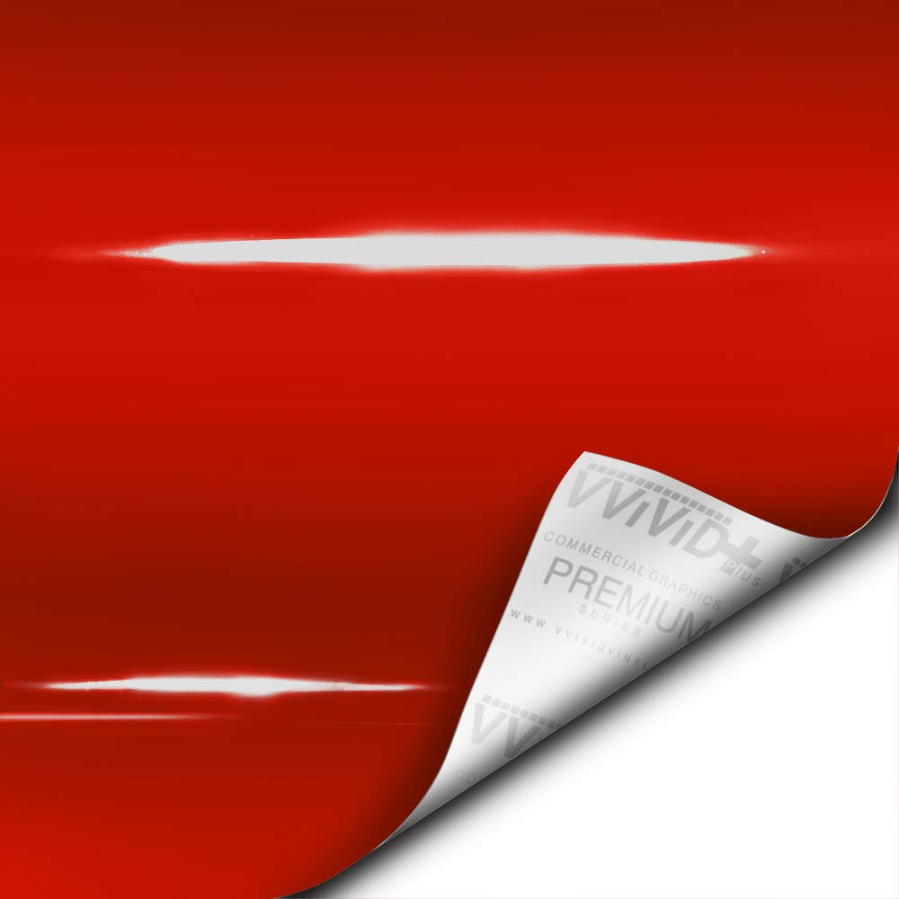 VViViD+ Ultra Gloss Racing Red Vinyl Car Wrap Premium Paint Replacement Film Roll with Nano Air Release Technology, Stretchable Protective Cap Liner, Self Adhesive (1.5ft x 5ft)