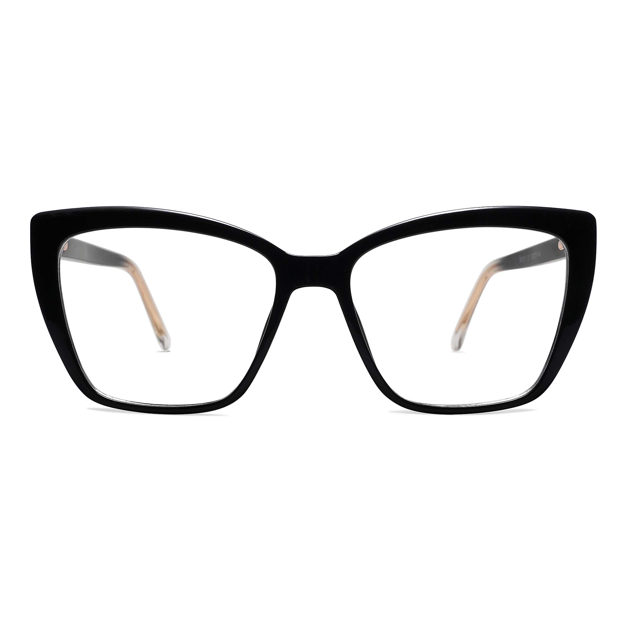 AMOMOMA Trendy TR90 Oversized Blue Light Reading Glasses Women,Stylish Square Cat Eye Glasses AM6031C1 with Black Frame 1.5 x
