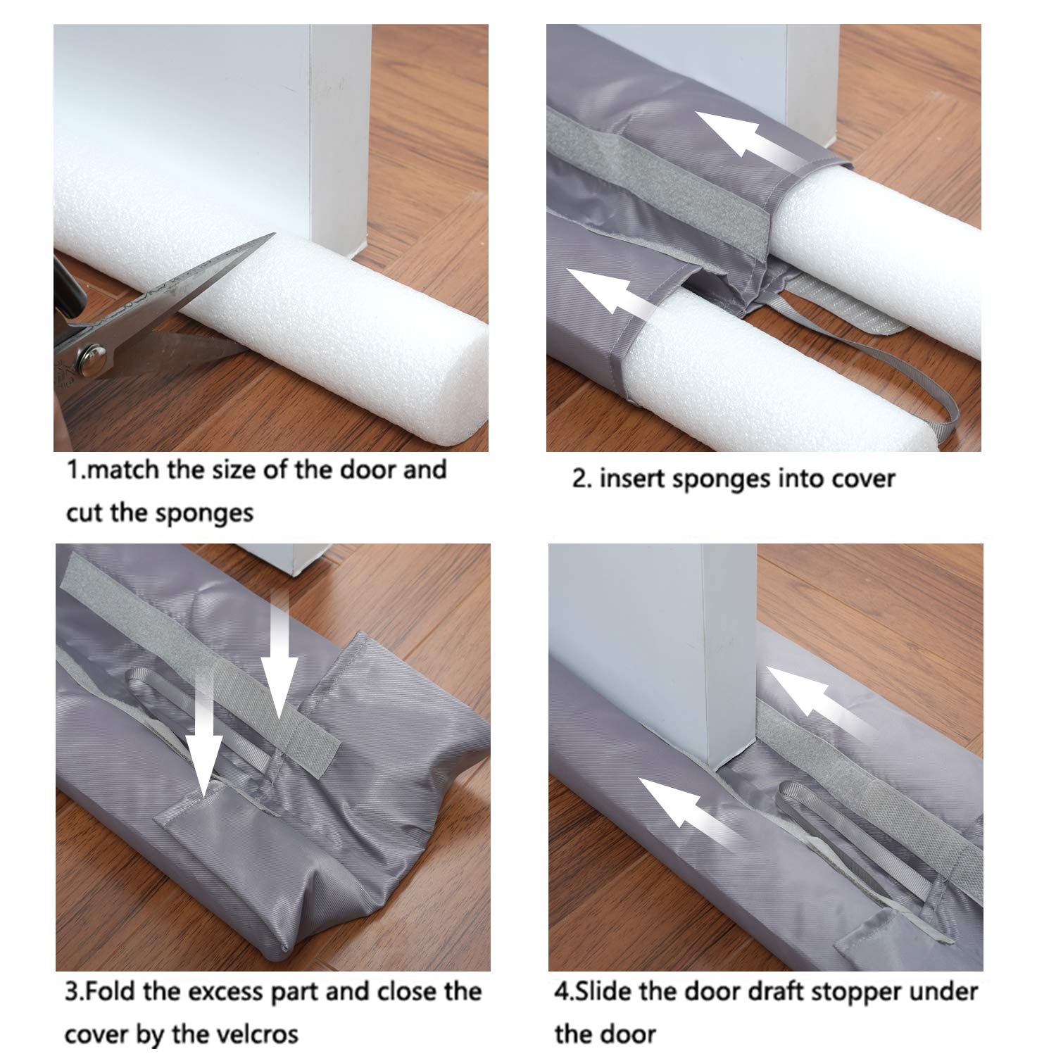 Under Door Draft Stopper Gray 29"-35" Noise Window Breeze Dust Air Blocker Adjustable Door Sweeps