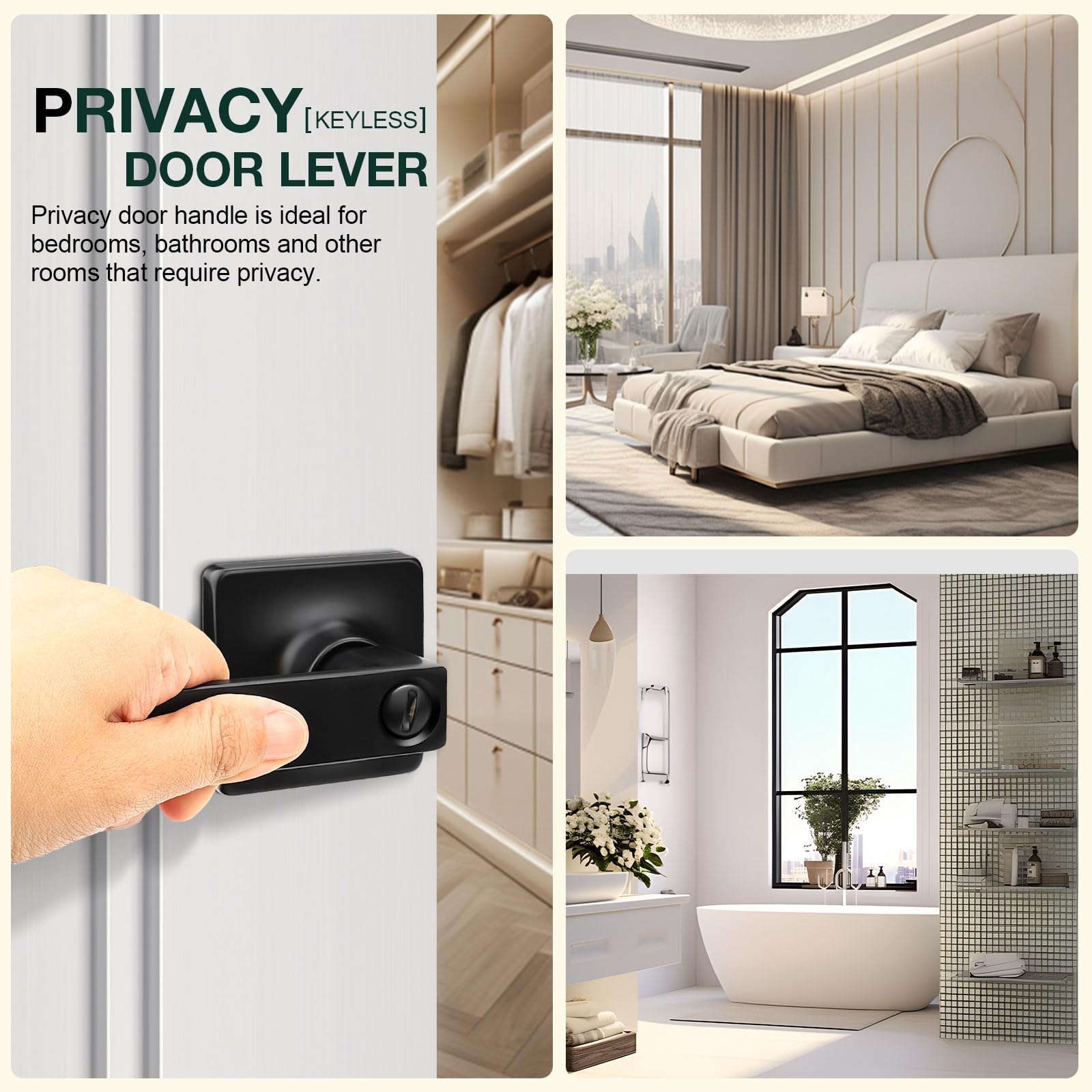 GOBEKOR 6 Pack Matte Black Door Handle Privacy Door Levers Interior Door Handles with Lock Square Bedroom Bathroom Door Locks Modern Black Interior Door Hardware