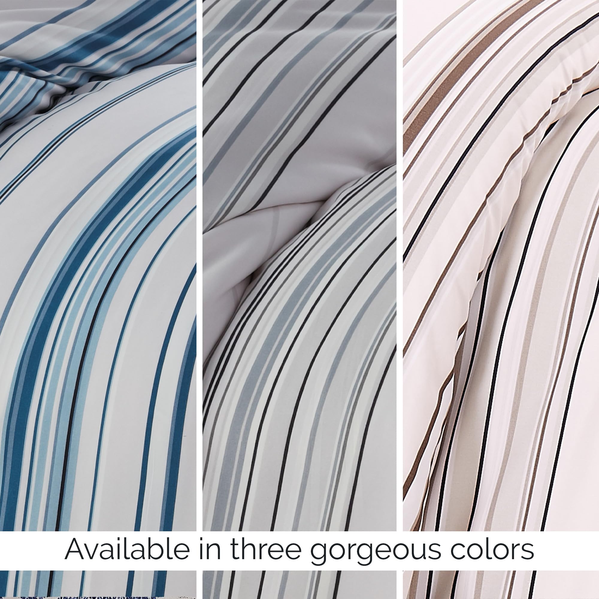 Southshore Fine Living, Inc. 3-Piece Full/Queen Size Comforter Set, Down Alternative All-Season Striped Comforter with 2 Shams, Soft Microfiber Bed Spread for Full or Queen Bed, Coastal Stripes Taupe