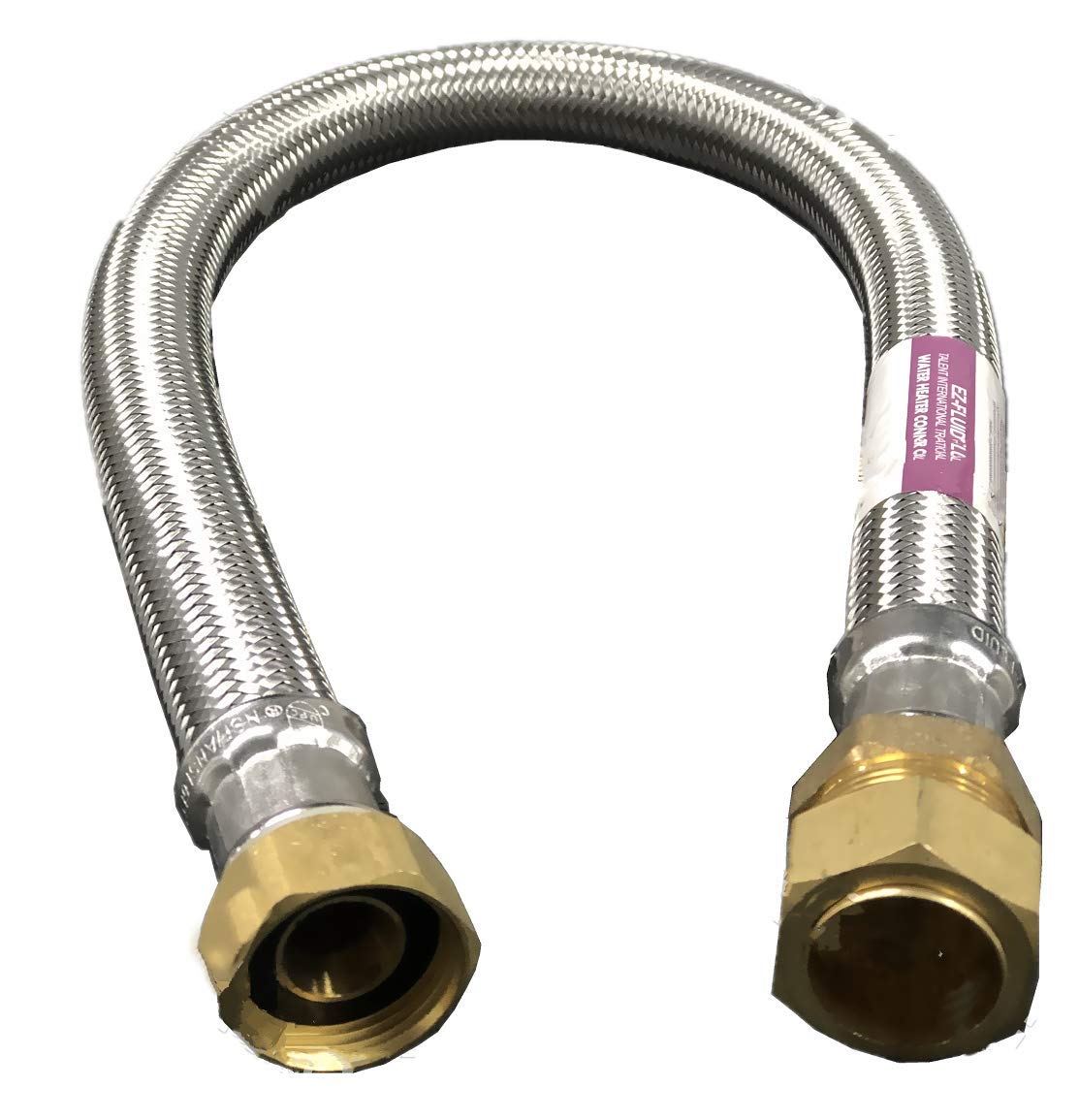 EZ-Fluid 3/4" Compression (7/8" OD) x 3/4"FIP x 12" Braided Flexible Stainless Steel Water Heater Connector Supply Line Water Hose for Female Iron Water Pipe Fitting or Copper Tubing,(1-Pack)