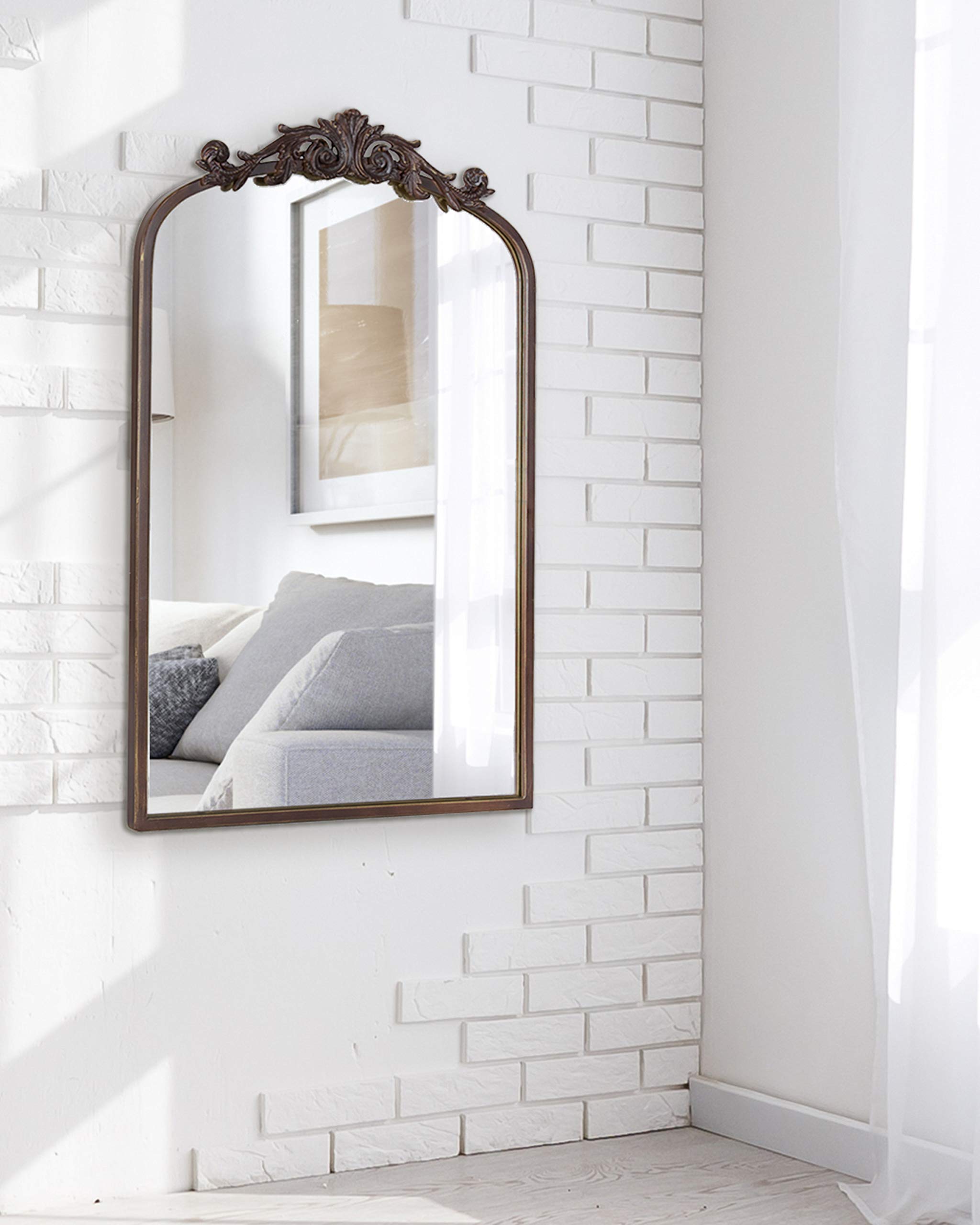Kate and Laurel Arendahl Traditional Arch Mirror, 19 x 30.75, Antique Bronze, Baroque Inspired Wall Decor