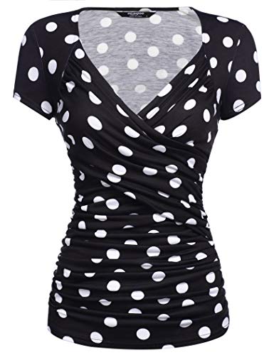 Zeagoo Womens Tight Sexy Short Sleeve Top Deep V T-Shirt Summer Loose Casual Blouse