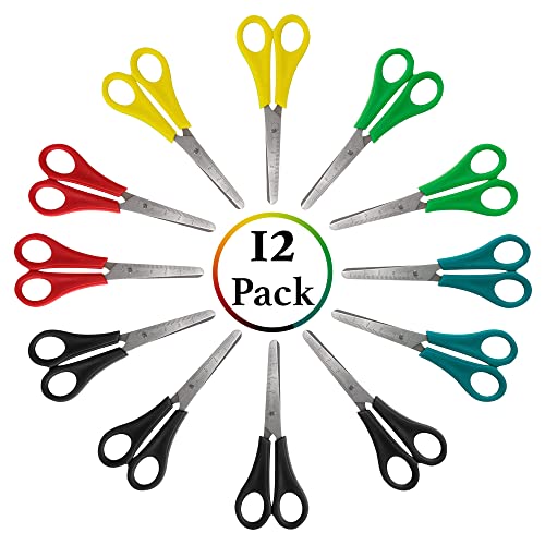 Kids Scissors Classroom Set 12 Pack of Scissors 5 Inch Blunt Tip Kids Safety, Bulk Pack of Scissors Perfect for School & Craft Projects (12 Pack)
