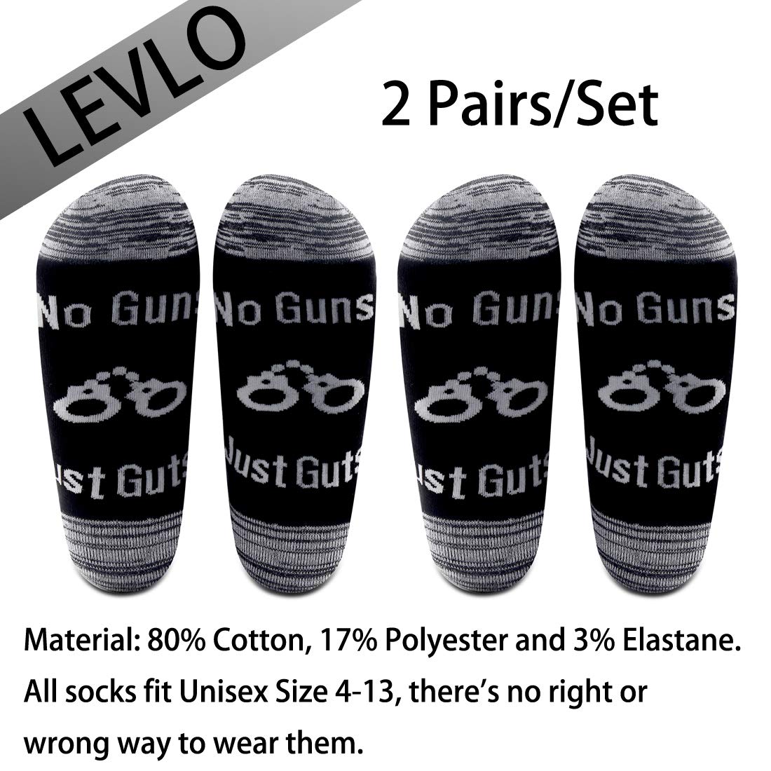 LEVLO Correctional Officer Gifts for Police No Guns Just Guts Cotton Socks Gift for Detention Officer (2 Pairs/Set - Mid Calf - 1)