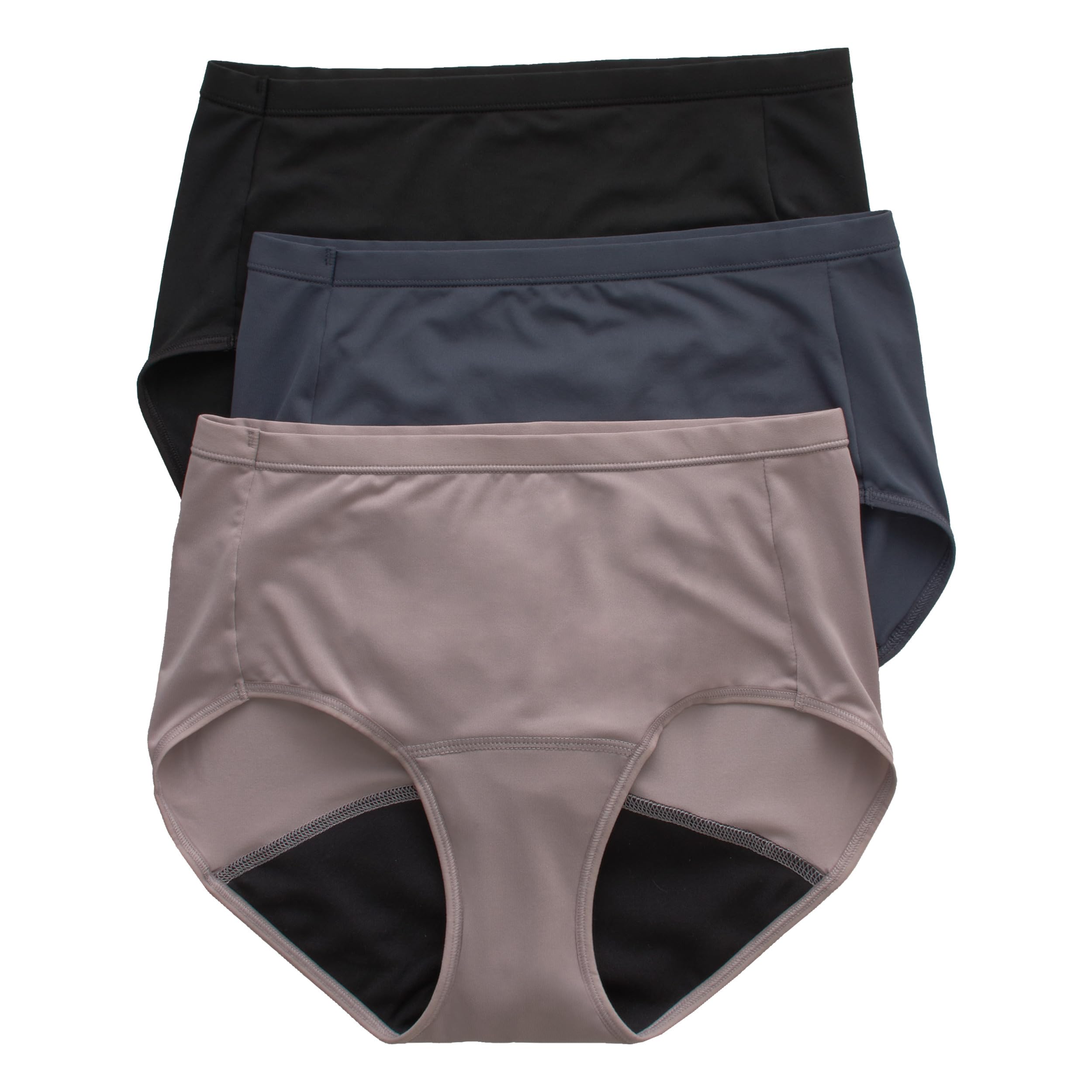 Hanes Women's Comfort, Leaks Period Underwear, Light Protection Bikini, Boyshort, 3-Pack, Brief, Neutrals, 7