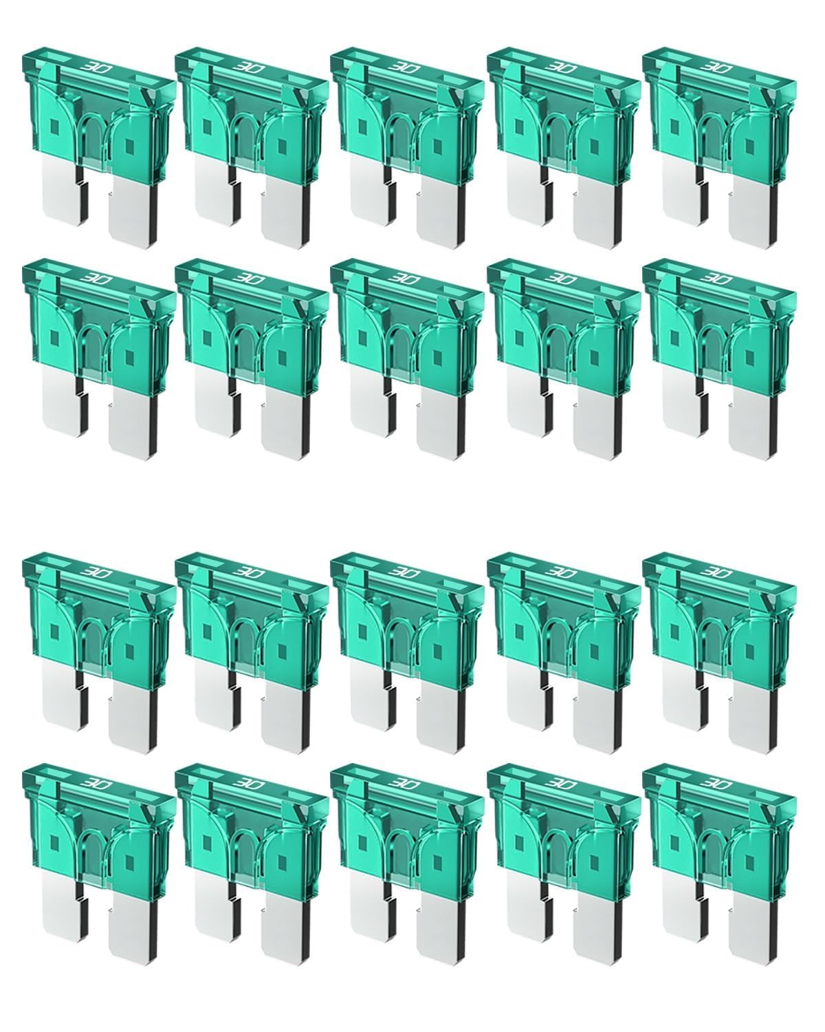 Riseuvo 20pcs 30A Standard Car Fuses - 30 AMP Automotive Fuses(ATO/APR/ATS), 32V (12/24V) Blade Fuse for RV/Truck/SUV