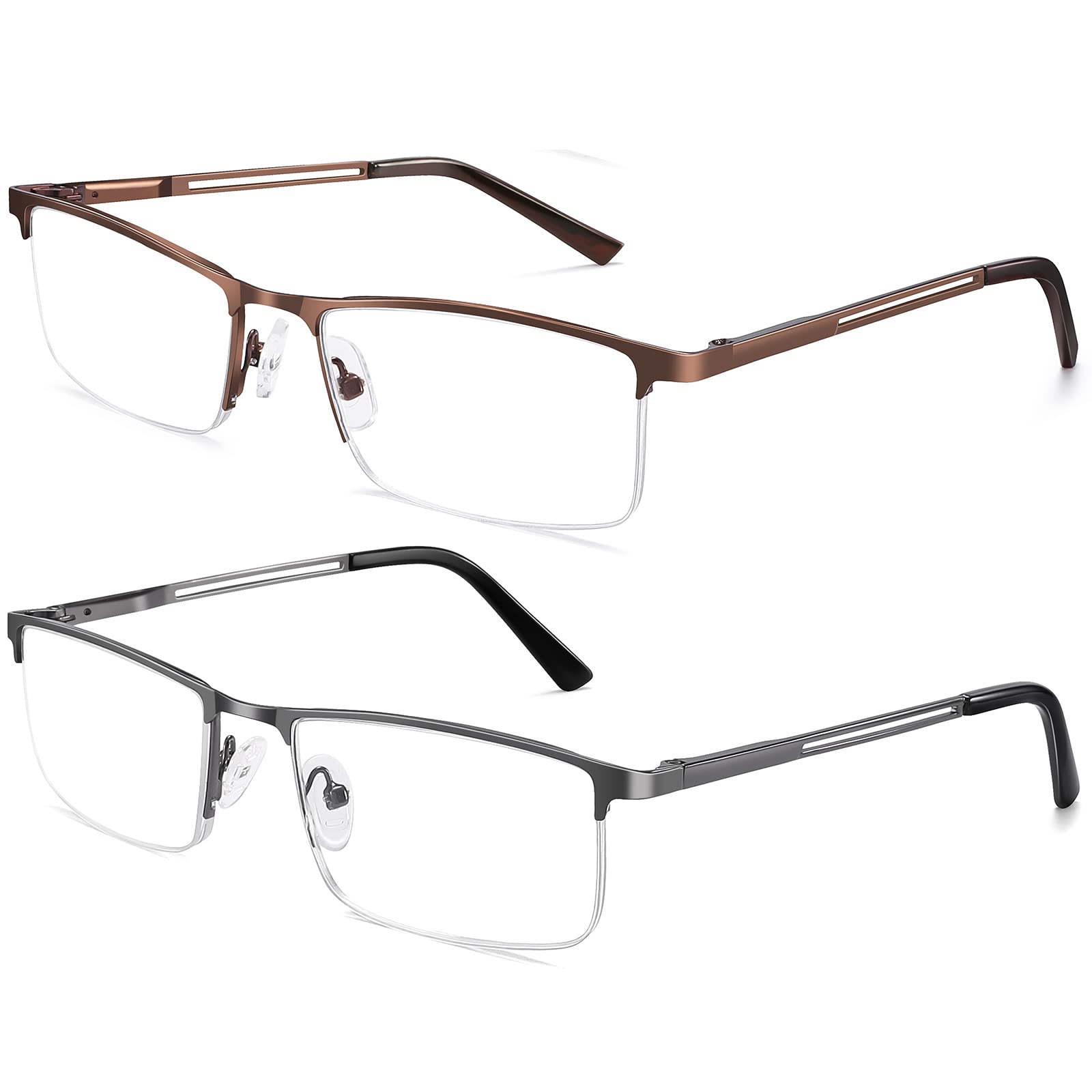 HUYAOPT 2-Pack Blue Light Blocking Reading Glasses Men Women Spring Hinge Computer Reading Glasses Metal Frame (Mixed Color, 1.5