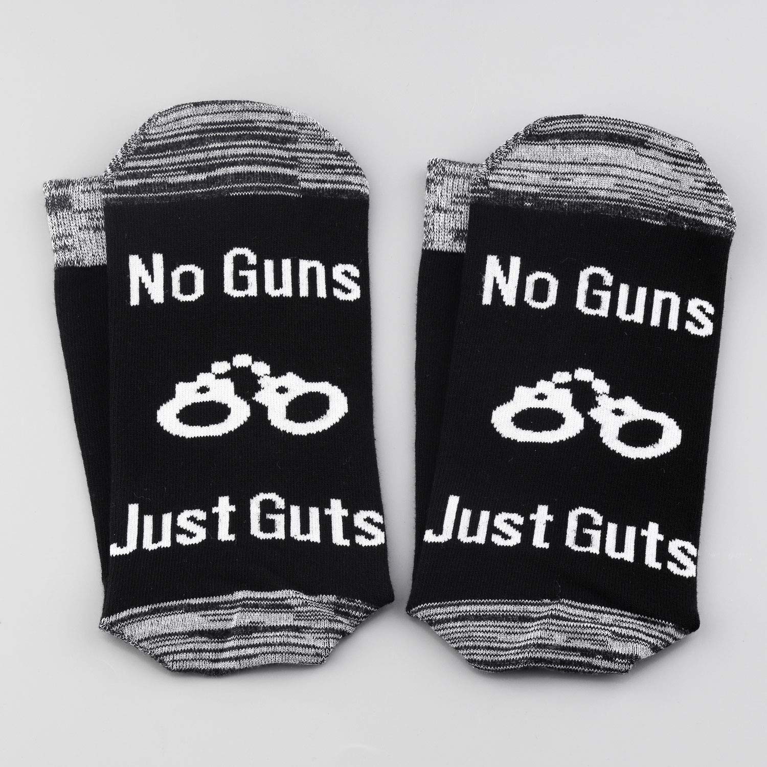 LEVLO Correctional Officer Gifts for Police No Guns Just Guts Cotton Socks Gift for Detention Officer (2 Pairs/Set - Mid Calf - 1)