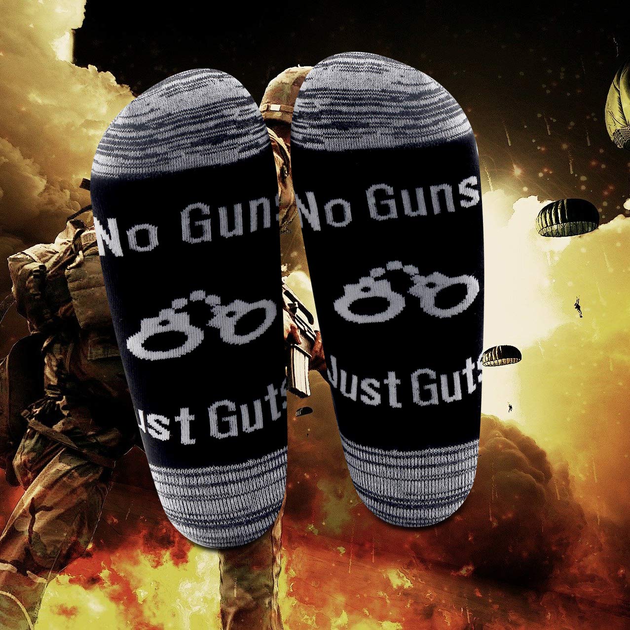 LEVLO Correctional Officer Gifts for Police No Guns Just Guts Cotton Socks Gift for Detention Officer (2 Pairs/Set - Mid Calf - 1)