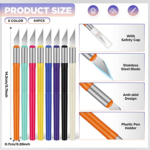 64 Pcs Craft Knife Set Steel Hobby Knife Precision Knife Precision Cutter for DIY Carving Scrapbooking, Art Cutting Carving, Phone Repair Stencil, Multicolor, 5.71 Inch